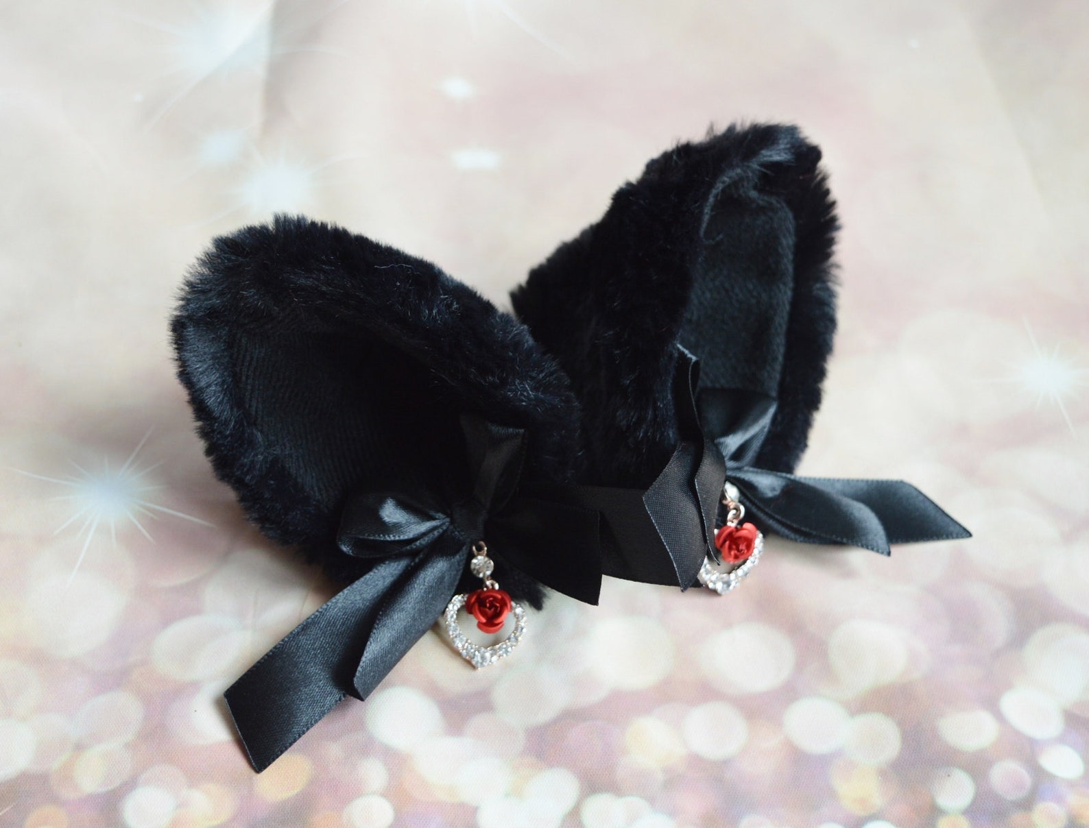 Made to Order Kitten Play Clip on Cat Ears With Bows & Heart - Etsy