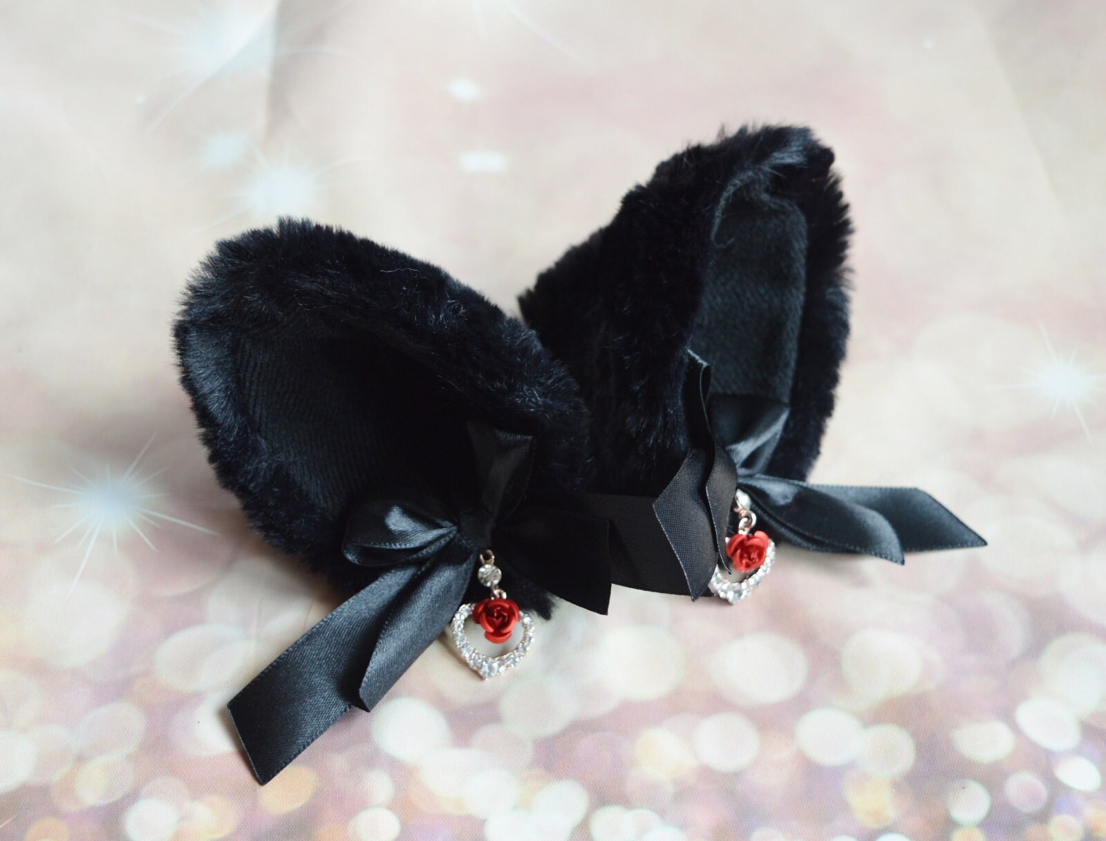 Made to Order Kitten Play Clip on Cat Ears With Bows & Heart - Etsy