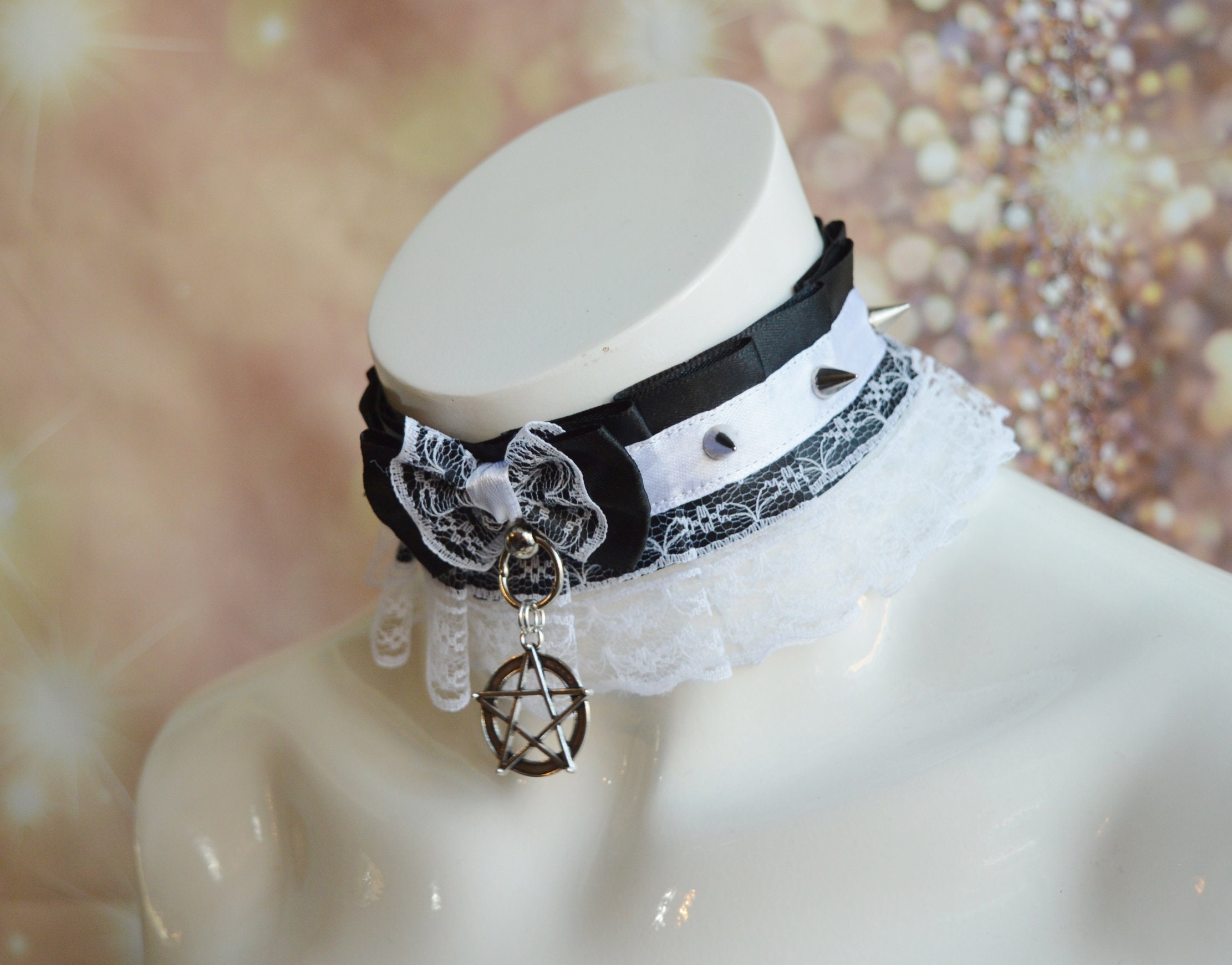 Mto - Gothic Spiked Collar - Witchs Dream - Black & White Victorian ...