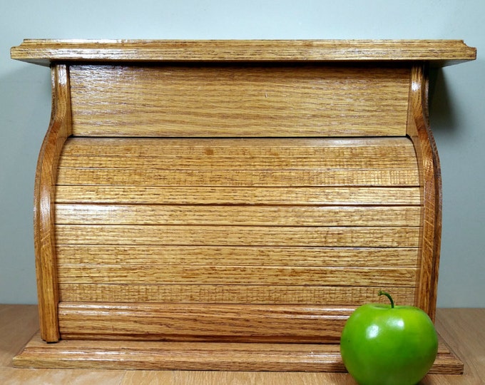 Large WOODEN BREAD BOX Vintage Oak Roll Front Wood Bread Box - Etsy