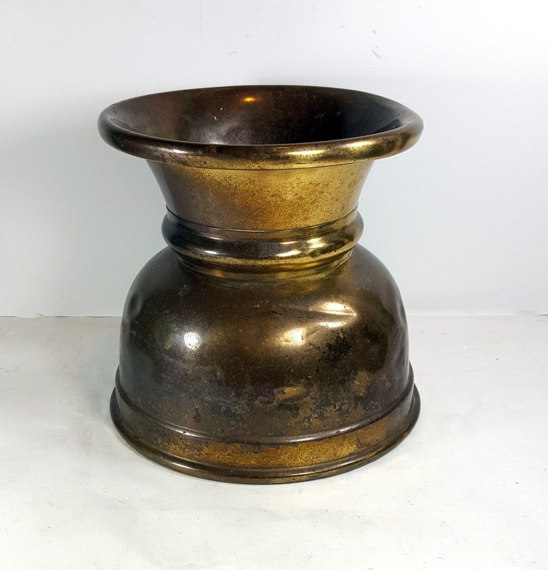 Antique Brass Spittoon, Ship Cuspidor, Train Spittoon, Vintage Flat ...