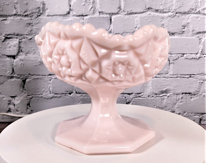 Vintage Pastel Pink Milk Glass Pedestal Dish, Shell Pink Candy Dish ...