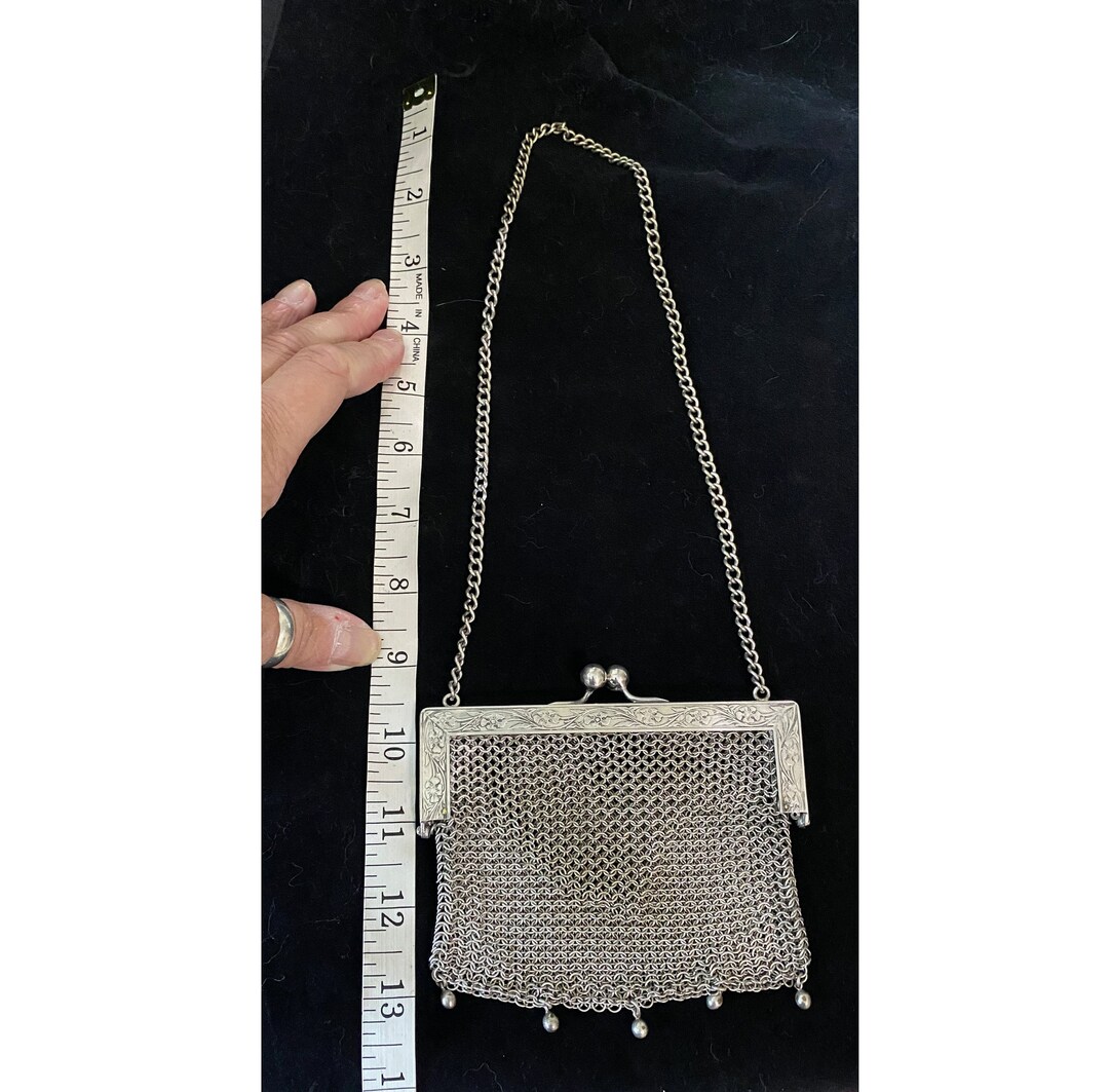 German Silver Purse Silver Chain Mail Purse 1908 Silver Metal Bag ...