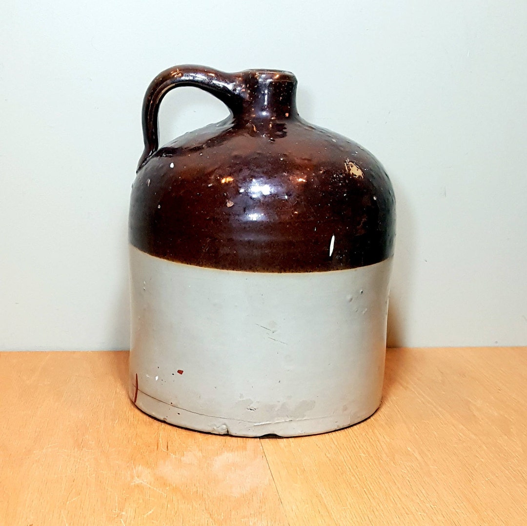 Rustic Stoneware Jug 11, Primitive Farmhouse Decor, Vintage Whisky Jug ...