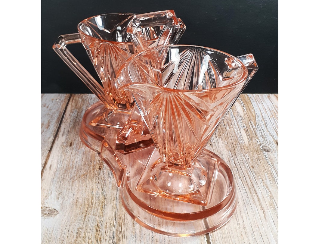 Art Deco Indiana Pastel Pink Pyramid Cream and Sugar Set, Antique ...
