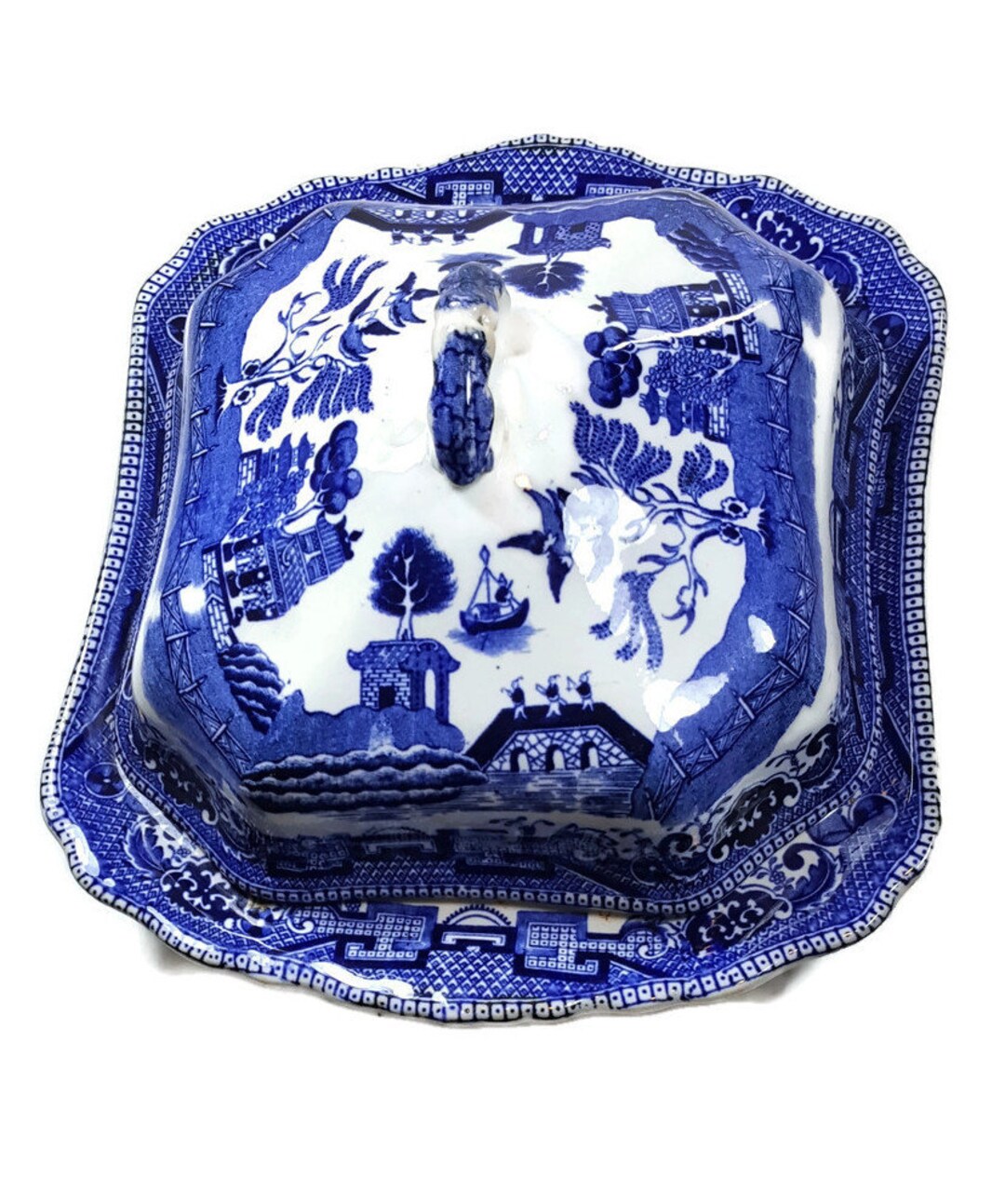 Antique Blue Willow Covered Dish, Buffalo Pottery, Blue and White Dish ...