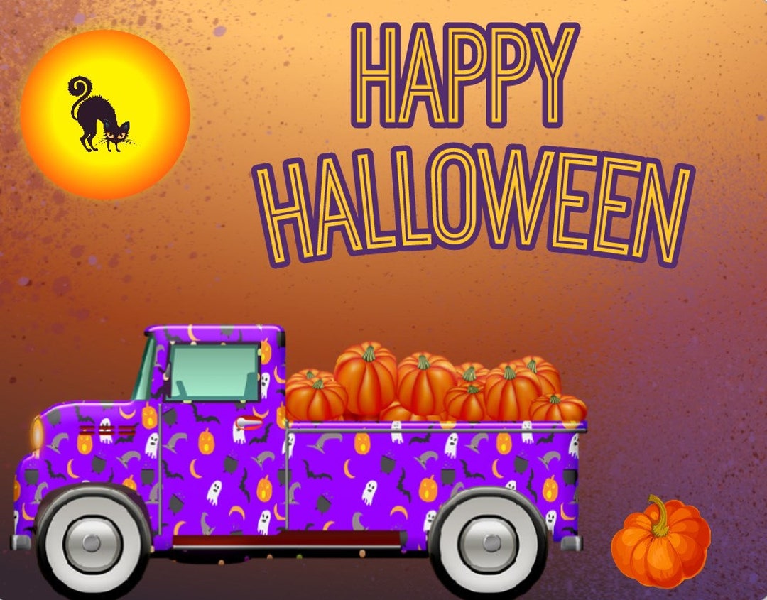 Happy Halloween Truck Purple Halloween Sign Pumpkin Truck - Etsy