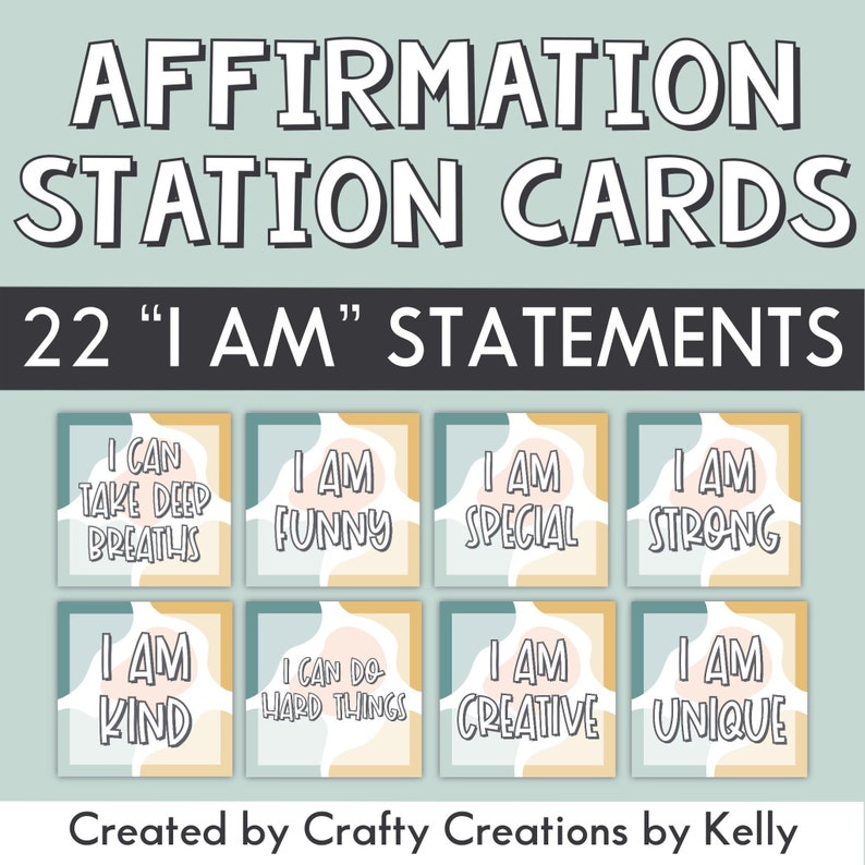 Boho Neutral Rainbow Affirmation Station Cards DIGITAL | Etsy