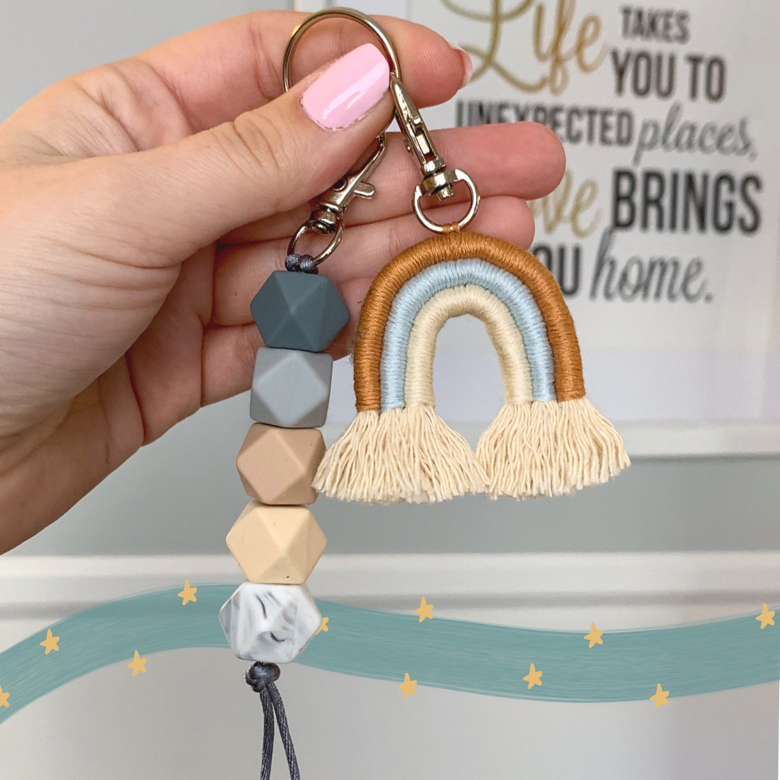 Handmade Macrame Rainbow Keychain - Etsy