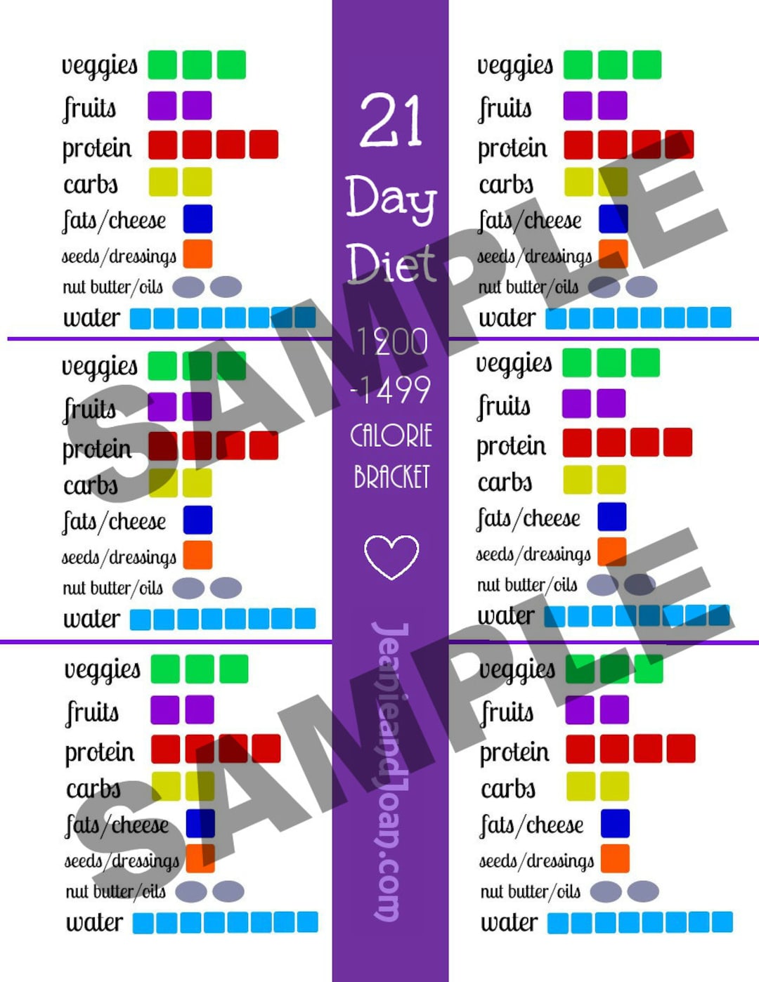 21 Day Portion Control Diet Plan Printables: 1200-1499 Calorie ...