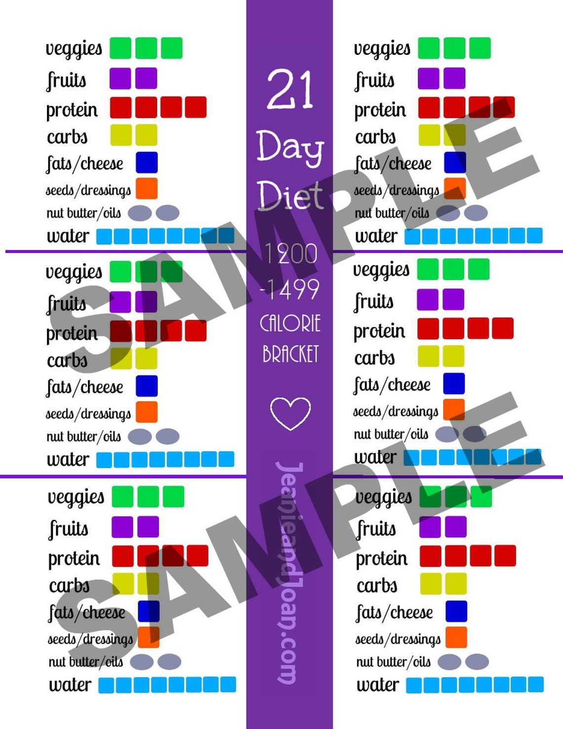 21 Day Portion Control Diet Plan Printables: 1200-1499 Calorie ...