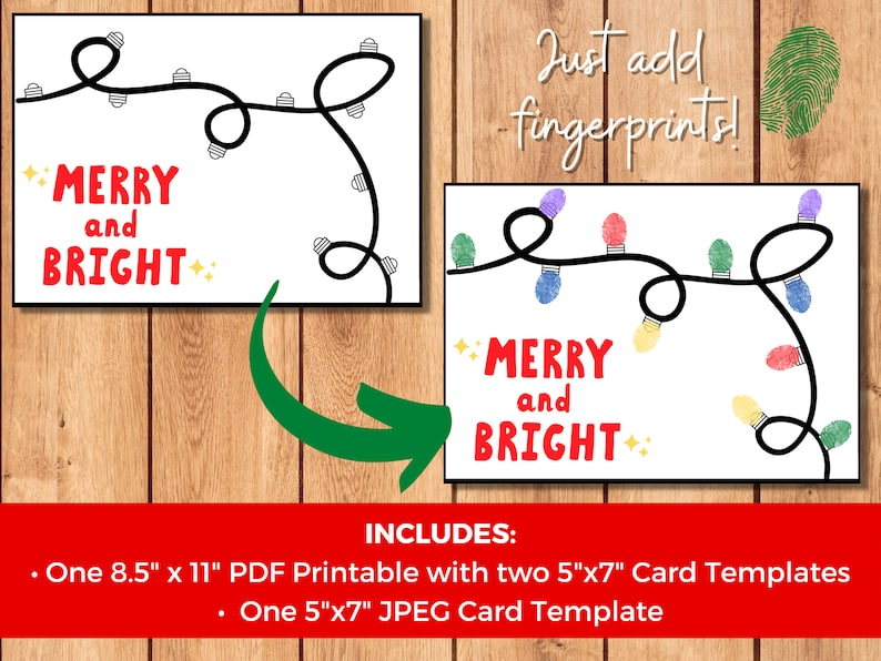 DIY Fingerprint Merry & Bright Christmas Craft for Kids, Printable ...