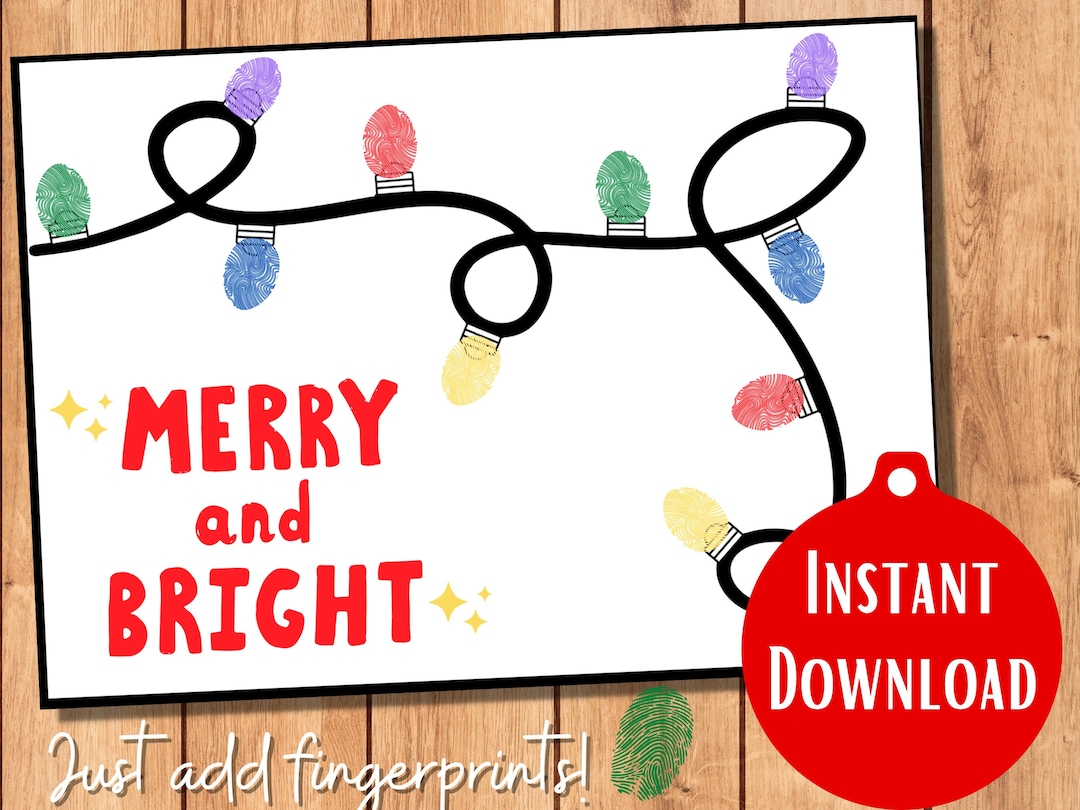 DIY Fingerprint Merry & Bright Christmas Craft for Kids, Printable ...
