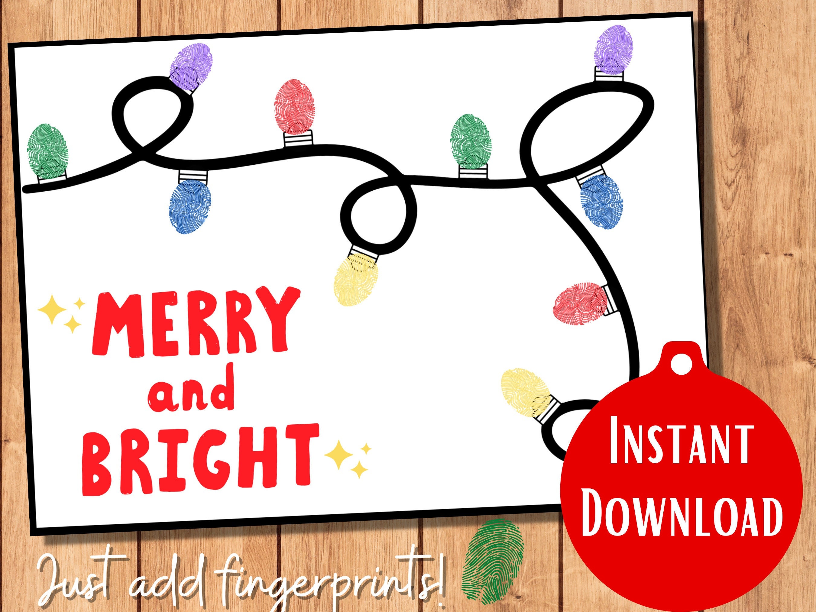 DIY Fingerprint Merry & Bright Christmas Craft for Kids, Printable ...