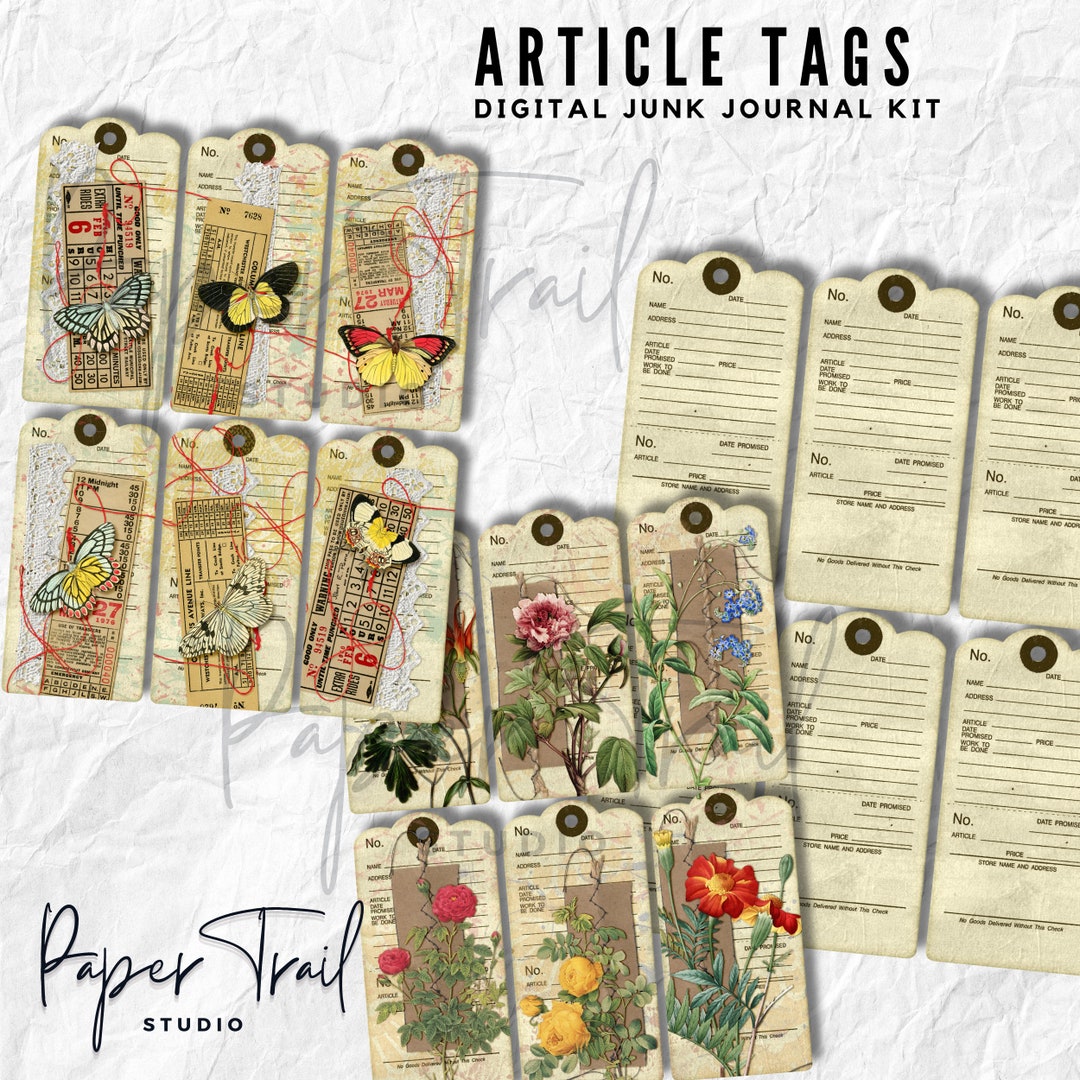 Digital Junk Journal Kit - Article Tag Set, Digital Download, Printable ...