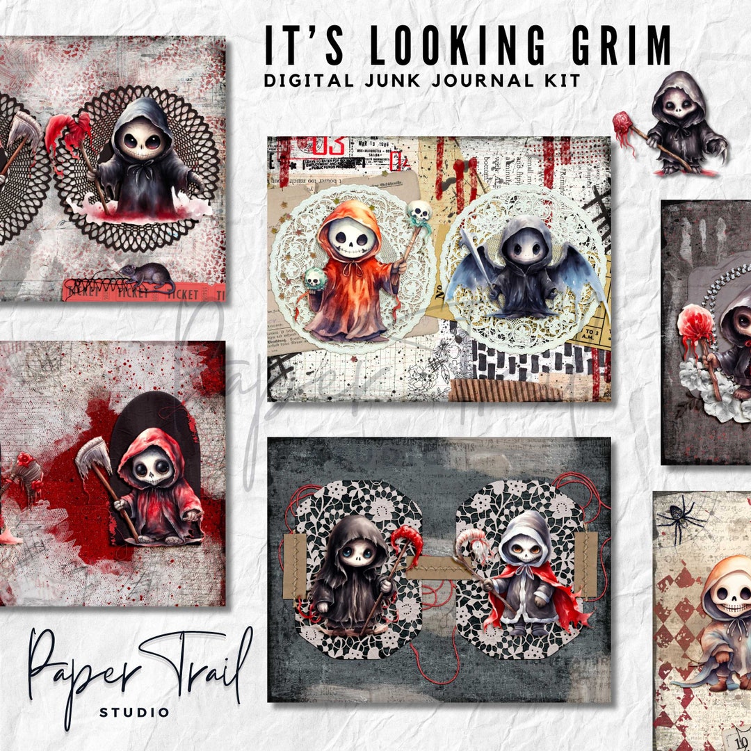 Digital Junk Journal Kit - It's Looking Grim, Printable Kit, Grim Reaper, Halloween, Printable ...