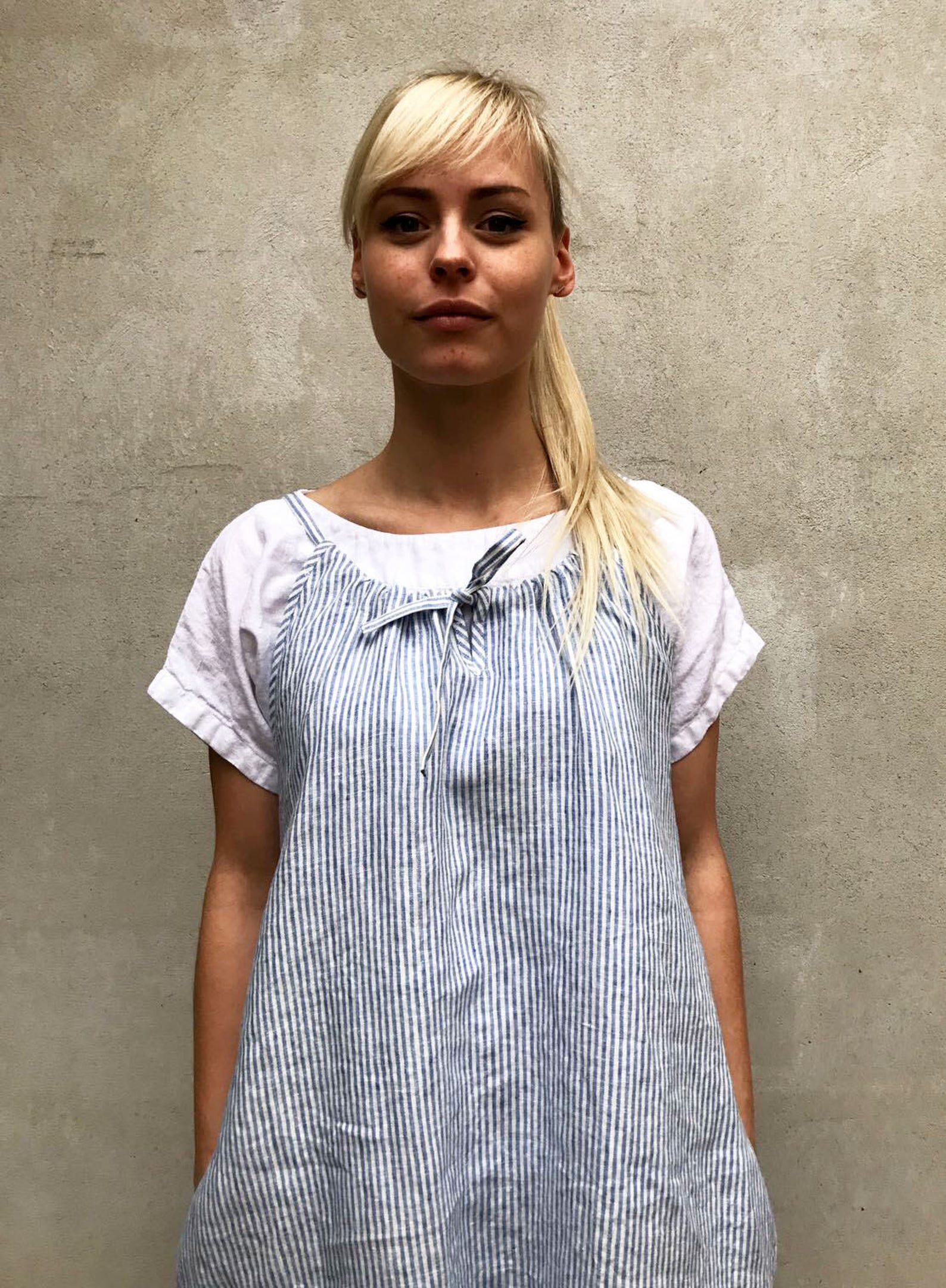 Simple Linen Dress With Drawstring Neckline, Sleeveless Midi Dress ...