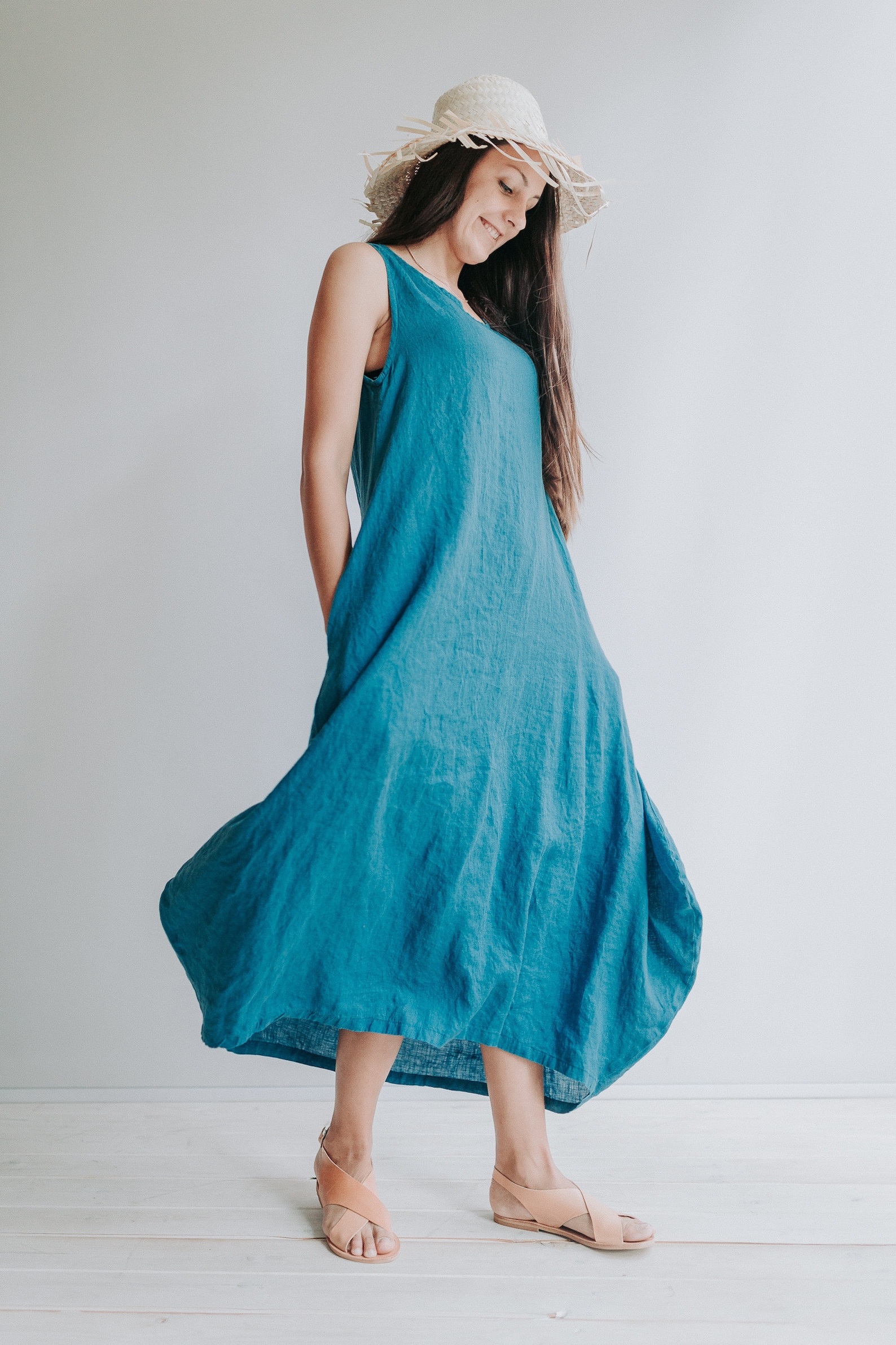 Linen Dress "anna" Linen Dress Plus Size Dress Pockets Linen Dresses ...