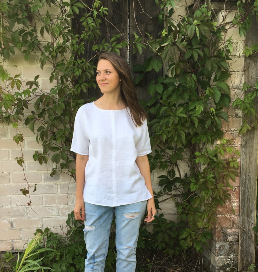 White Linen Shirt, Linen T-shirt, Linen Top, Shirt With Sleeves, Linen ...