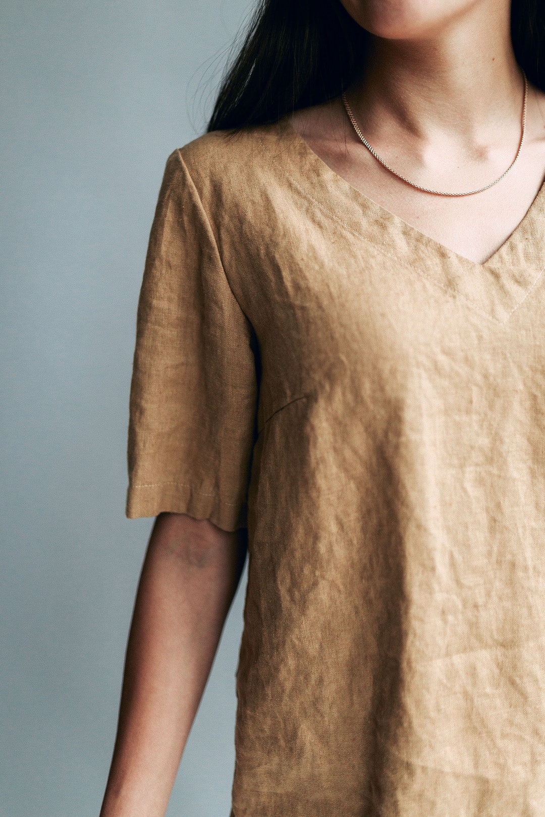 Linen Tops for Women, Linen T-shirt, Linen Top for Women, V Neck Top, T ...