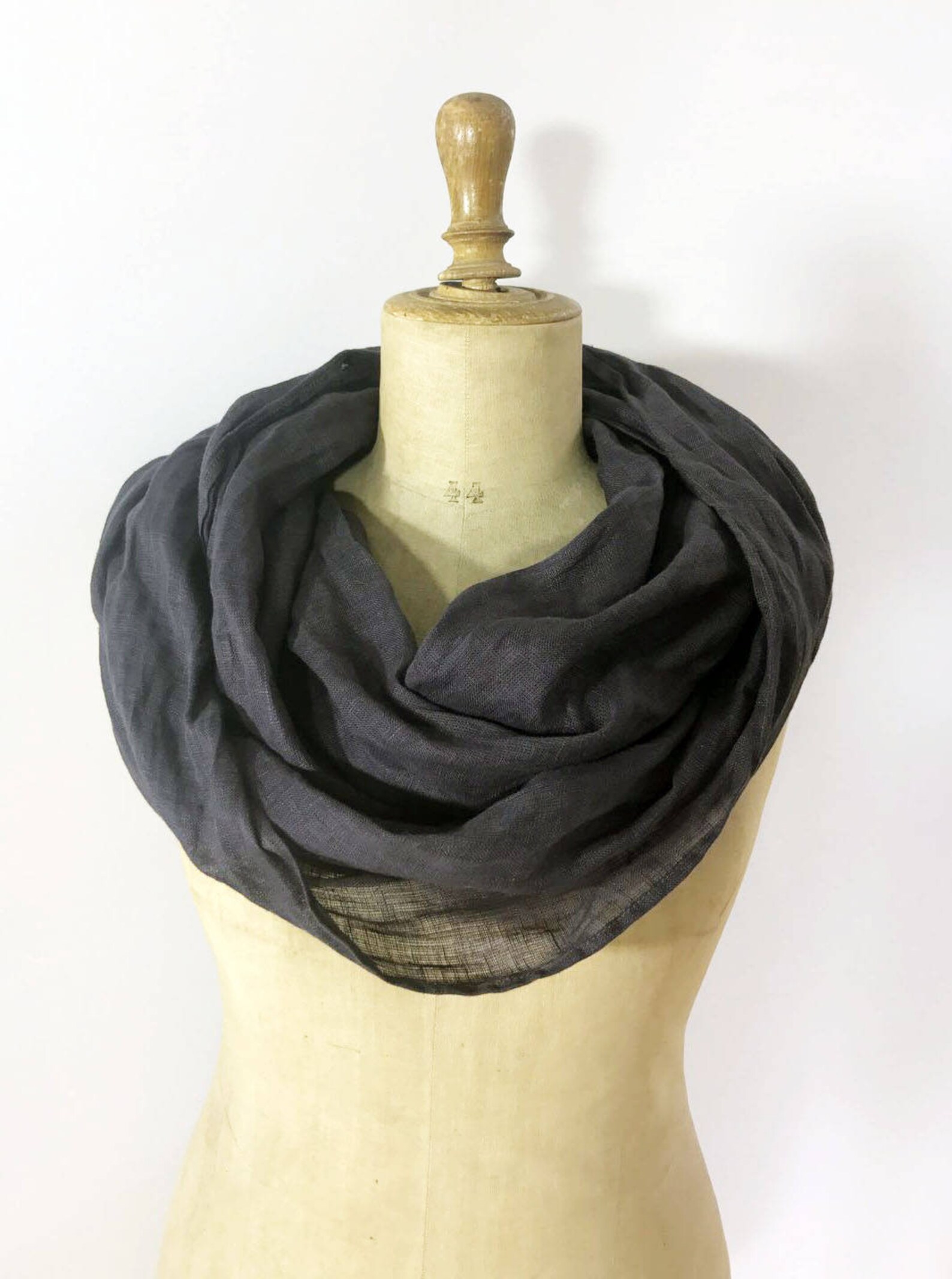 Linen Infinity Scarf From Charcoal Grey, Pure Linen Wrap Shawl, Light ...