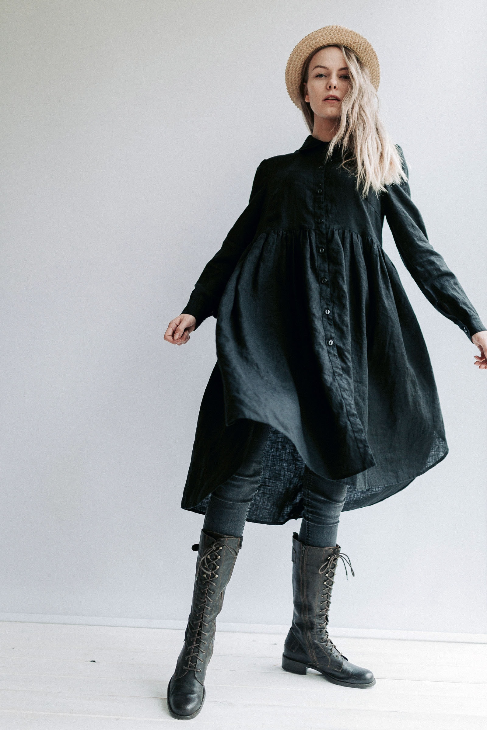 Linen Smock 'lisa' With Long Sleeves Button up Dress - Etsy