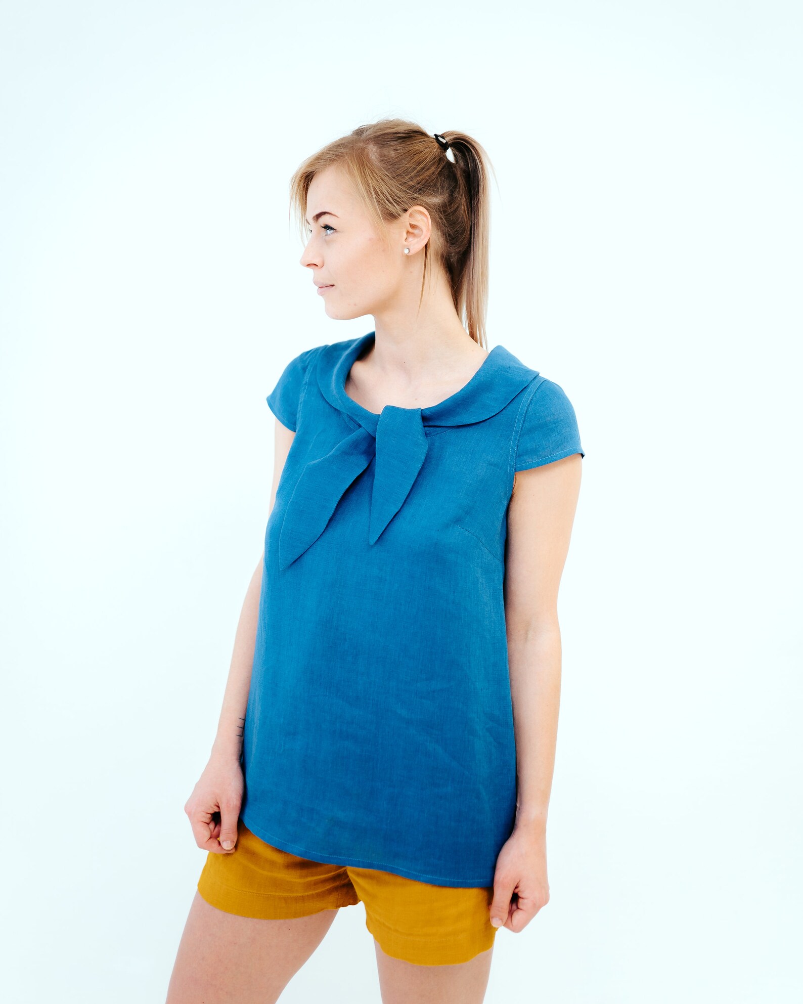 Light Linen Top With Collar 'dora' Elegant Womens Top - Etsy