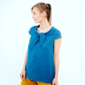 Light Linen Top With Collar 'dora' Elegant Womens Top - Etsy