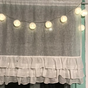 White Linen Curtain With Ruffles, Richly Ruffled Linen Valance, Three ...