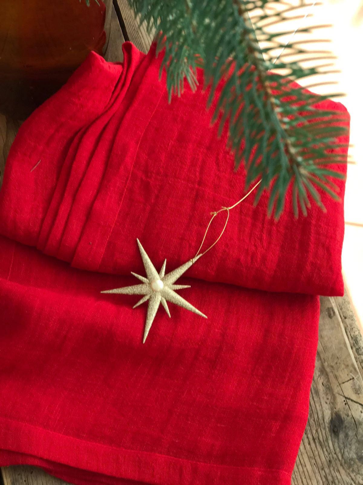 Christmas Red Linen Table Cloth Red Linen Tablecloth | Etsy