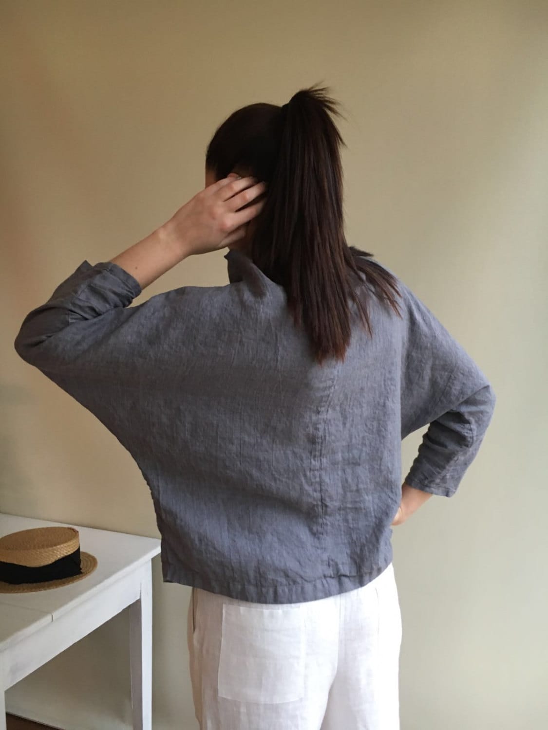 Linen Top With Raised Neck Loose Linen Tunic Linen Blouse | Etsy