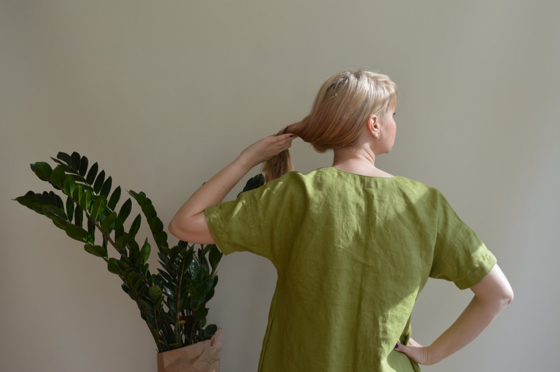 Linen Tunic Dress Green Tunic womens tunic plus size tunic | Etsy