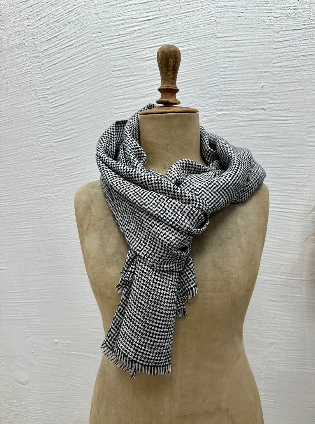 Checkered Linen Scarf, Gift for Him, Classic Pattern Scarf, Black and ...