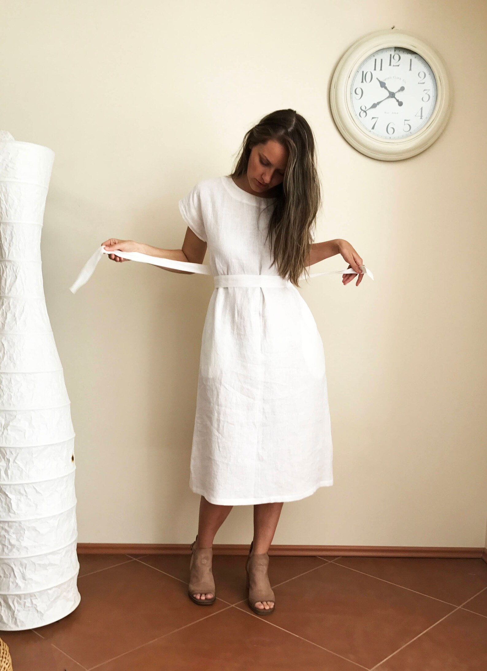 Long Linen Dress With Short Sleeves Simple Linen Dress Long - Etsy