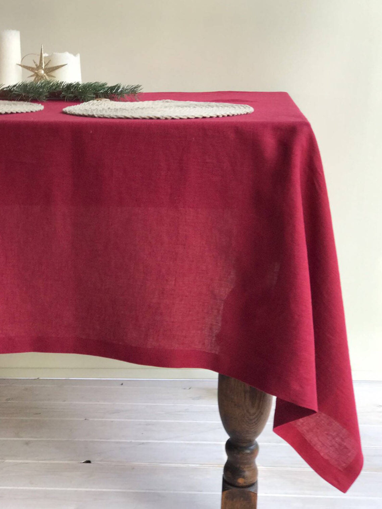 Maroon Red Linen Table Cloth Christmas Linen Tablecloth - Etsy