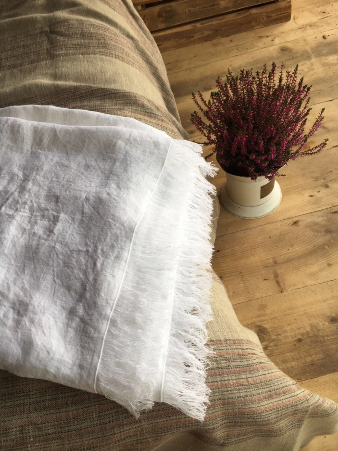 White Linen Throw, Light Blanket, Light Throw, Natural Blanket, Daybed ...