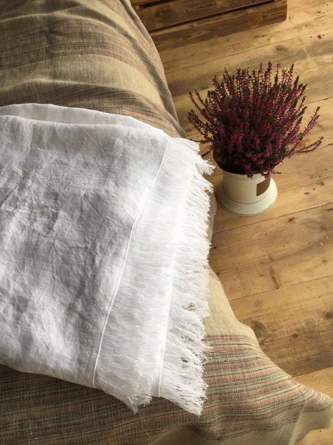 White Linen Throw, Light Blanket, Light Throw, Natural Blanket, Daybed ...