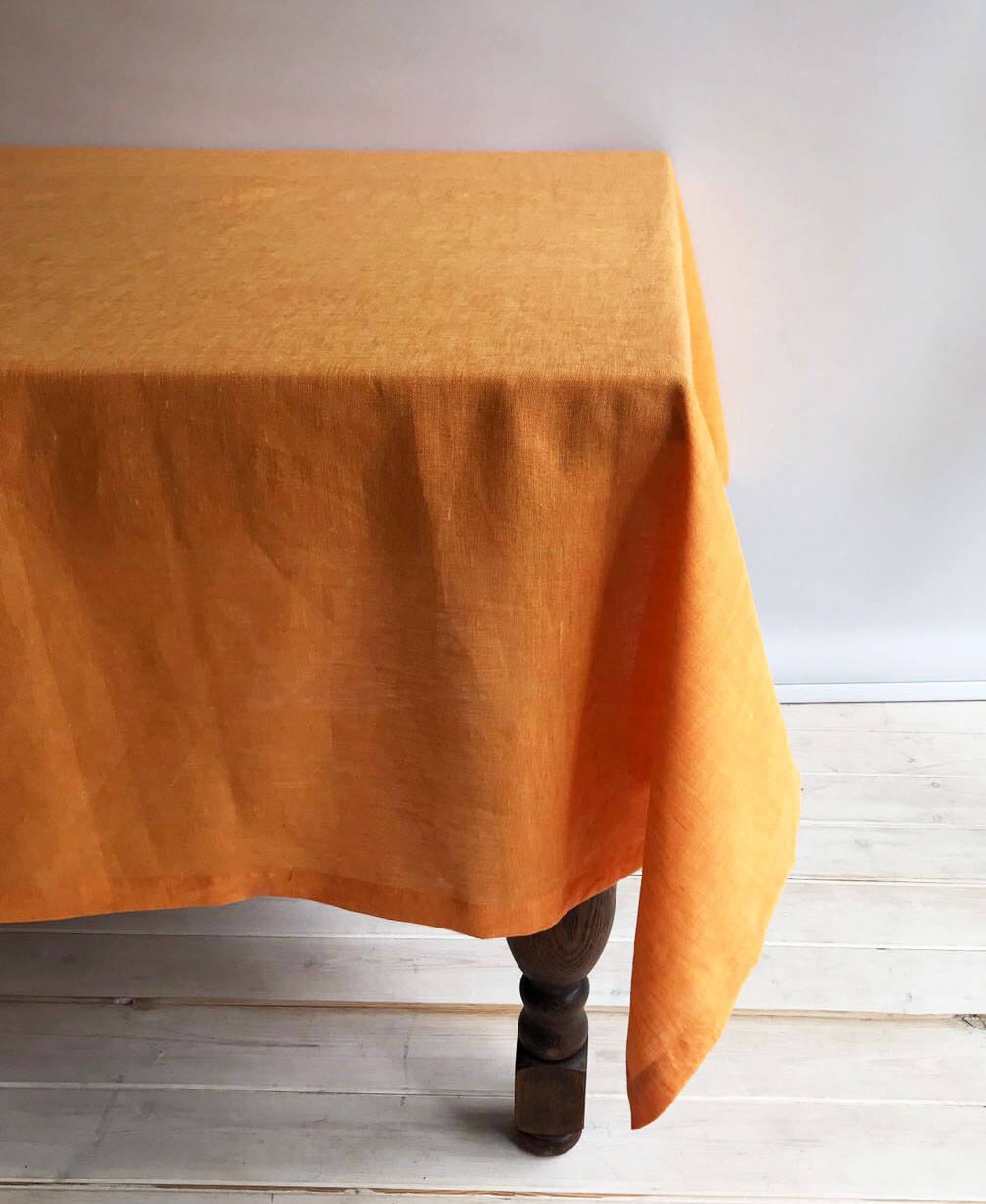 Orange Linen Table Cloth Sunny Linen Tablecloth Rectangle | Etsy