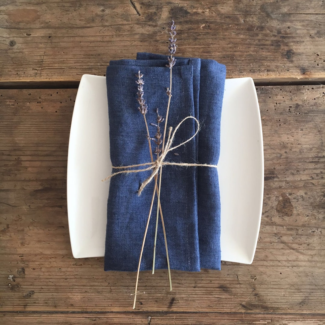 8 Blue Linen Napkins, Christmas Table, Cloth Napkins Cloth, Cocktail ...