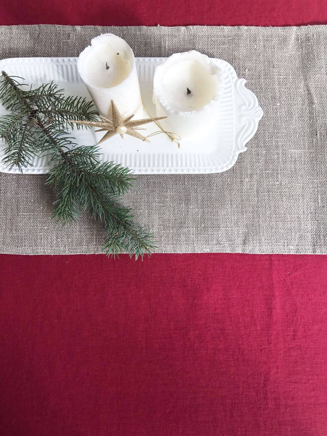 Maroon Red Linen Table Cloth Christmas Linen Tablecloth | Etsy