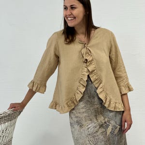 Linen Jacket With Ruffles, Linen Cardigan, Linen Coverup, Linen Top ...