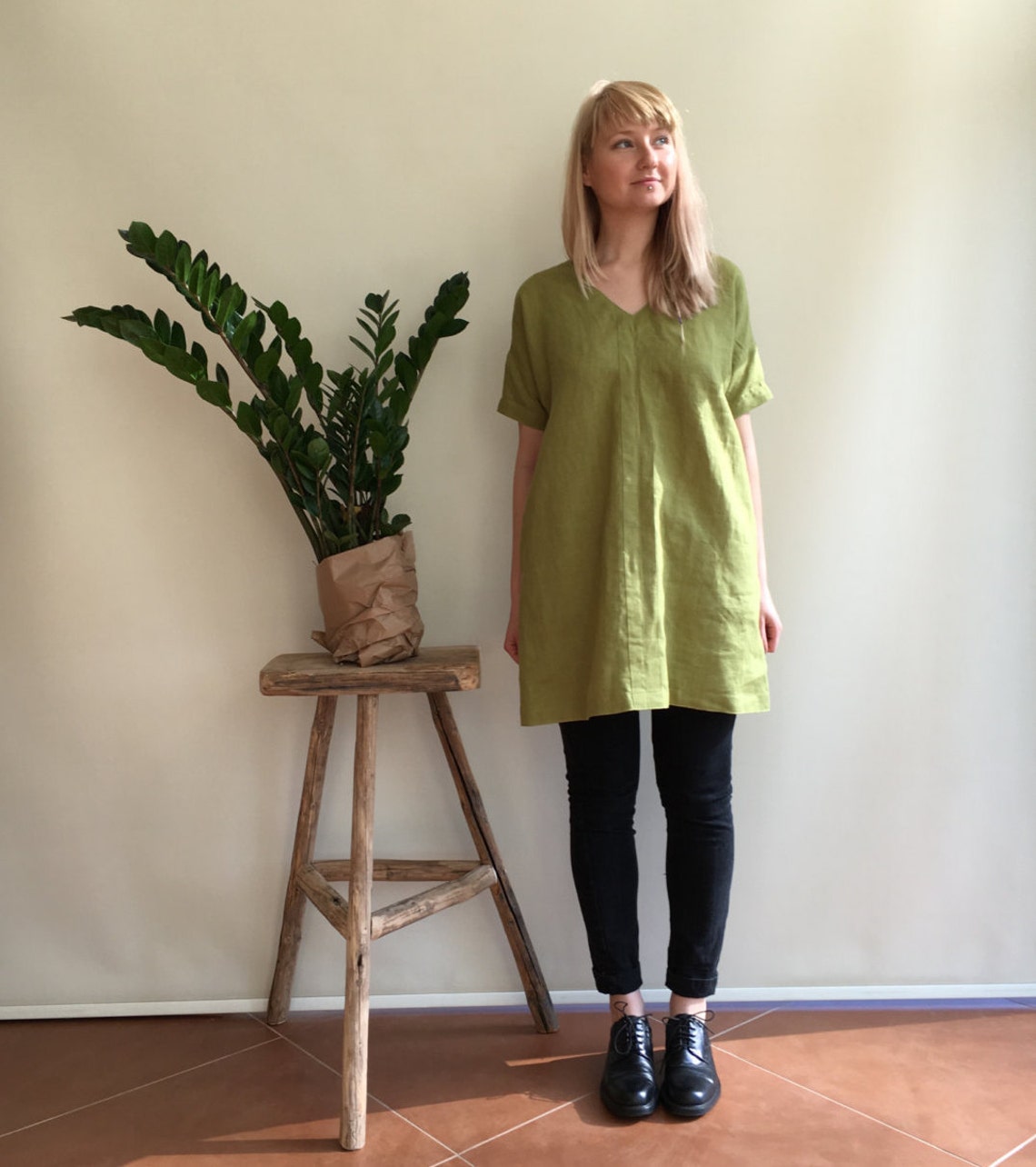 Linen Tunic Dress Green Tunic womens tunic plus size tunic | Etsy