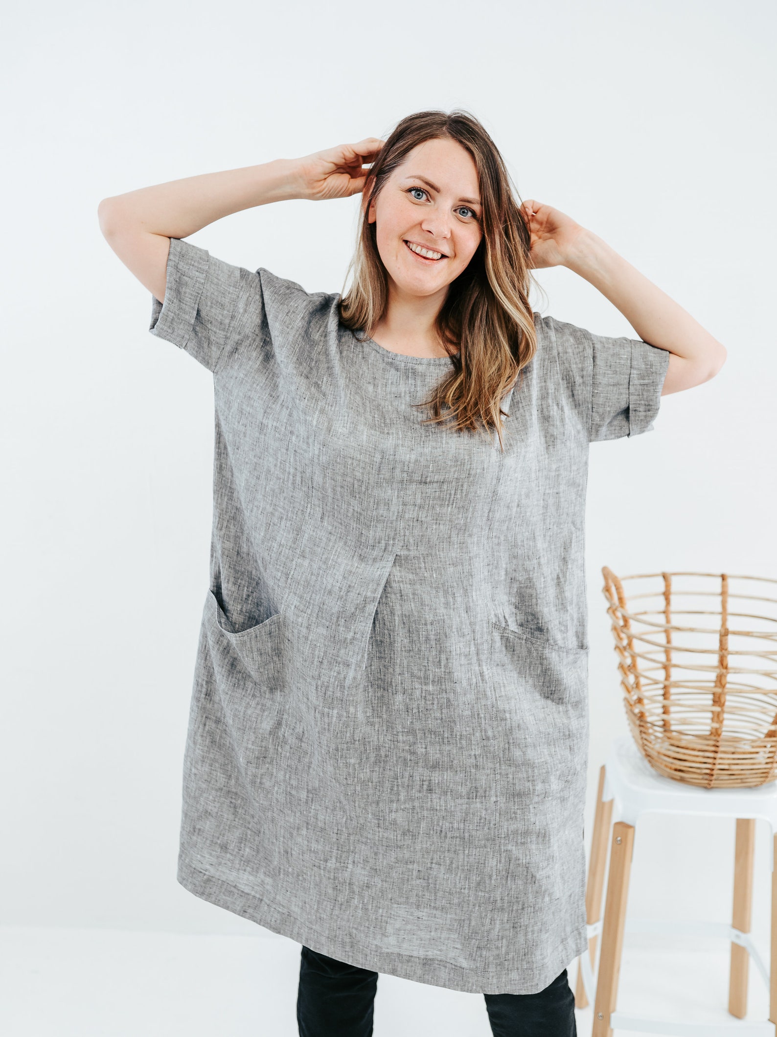 Linen Dress, Women Linen Dress, Linen Home Wear, Short Sleeves Dress ...