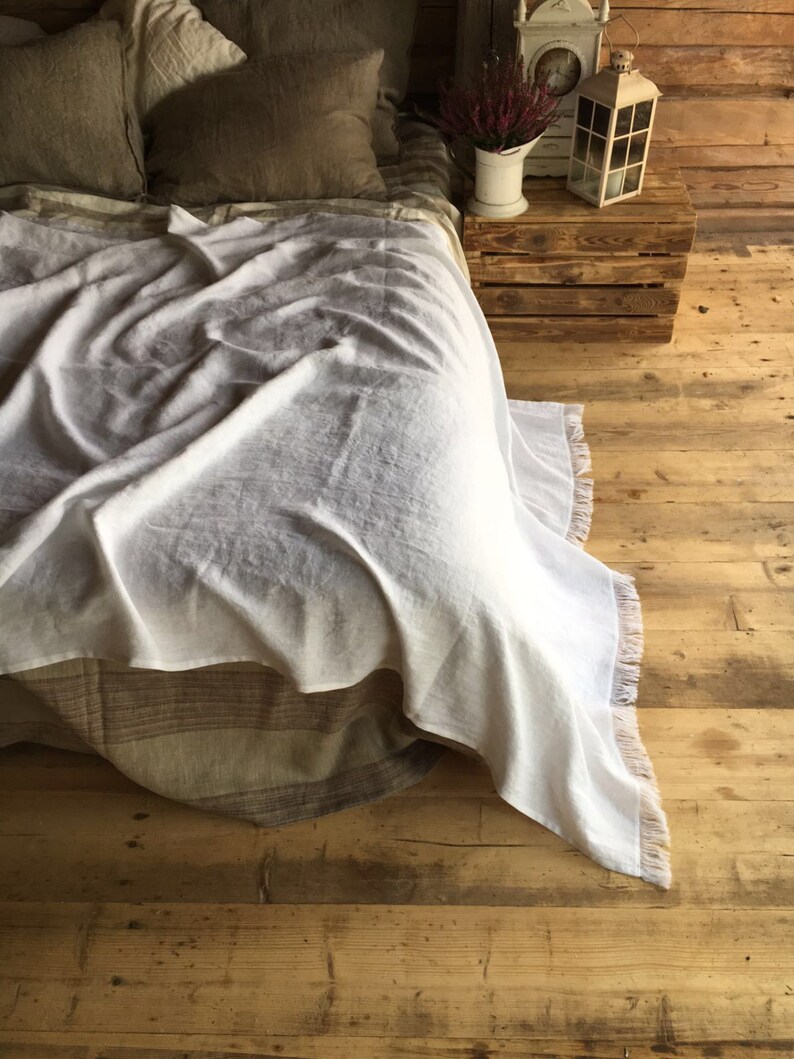 White Linen Throw, Light Blanket, Light Throw, Natural Blanket, Daybed ...