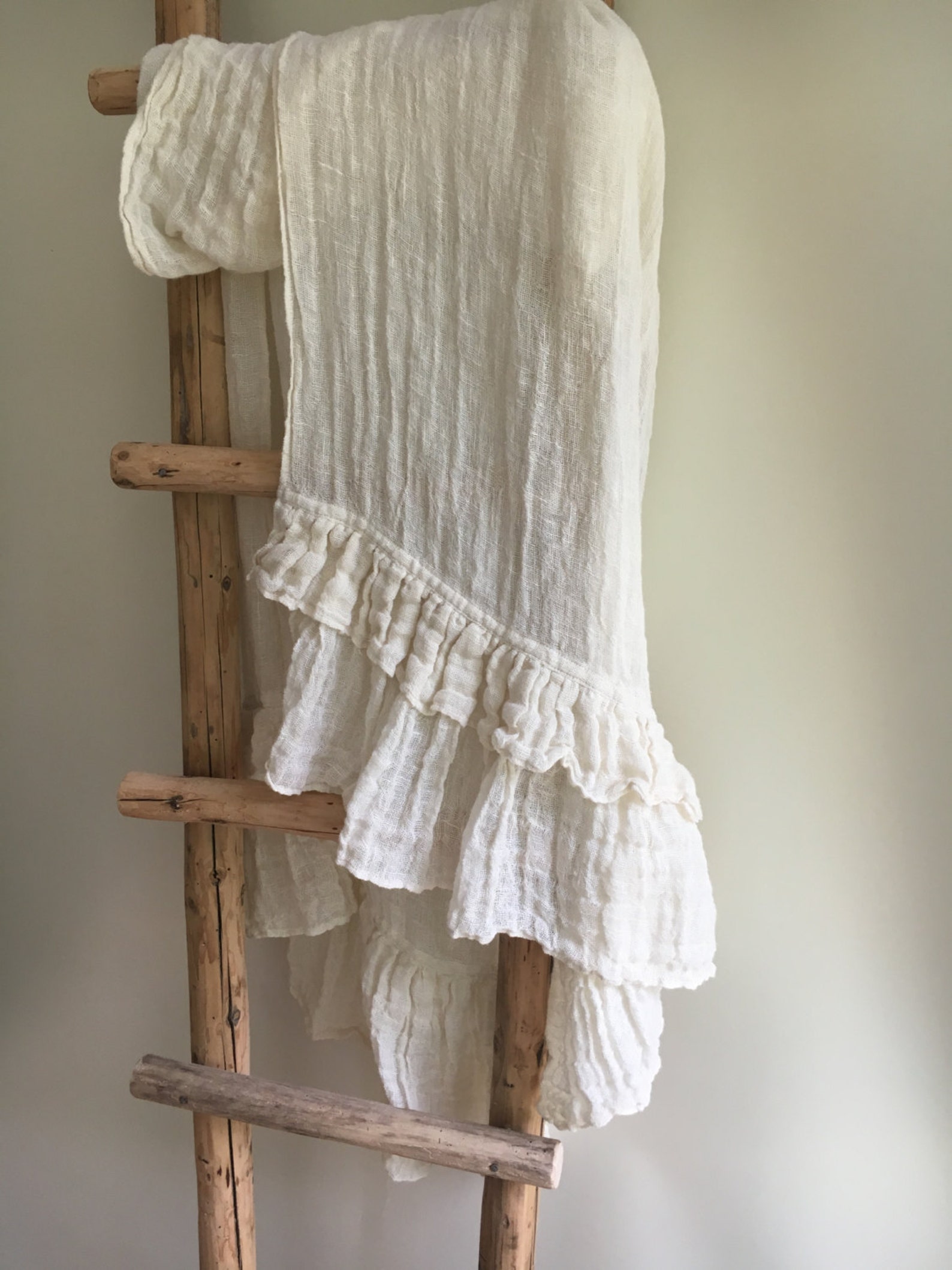 White Wrap Shawl With Ruffle Linen Scarf With Ruffle Wraps - Etsy