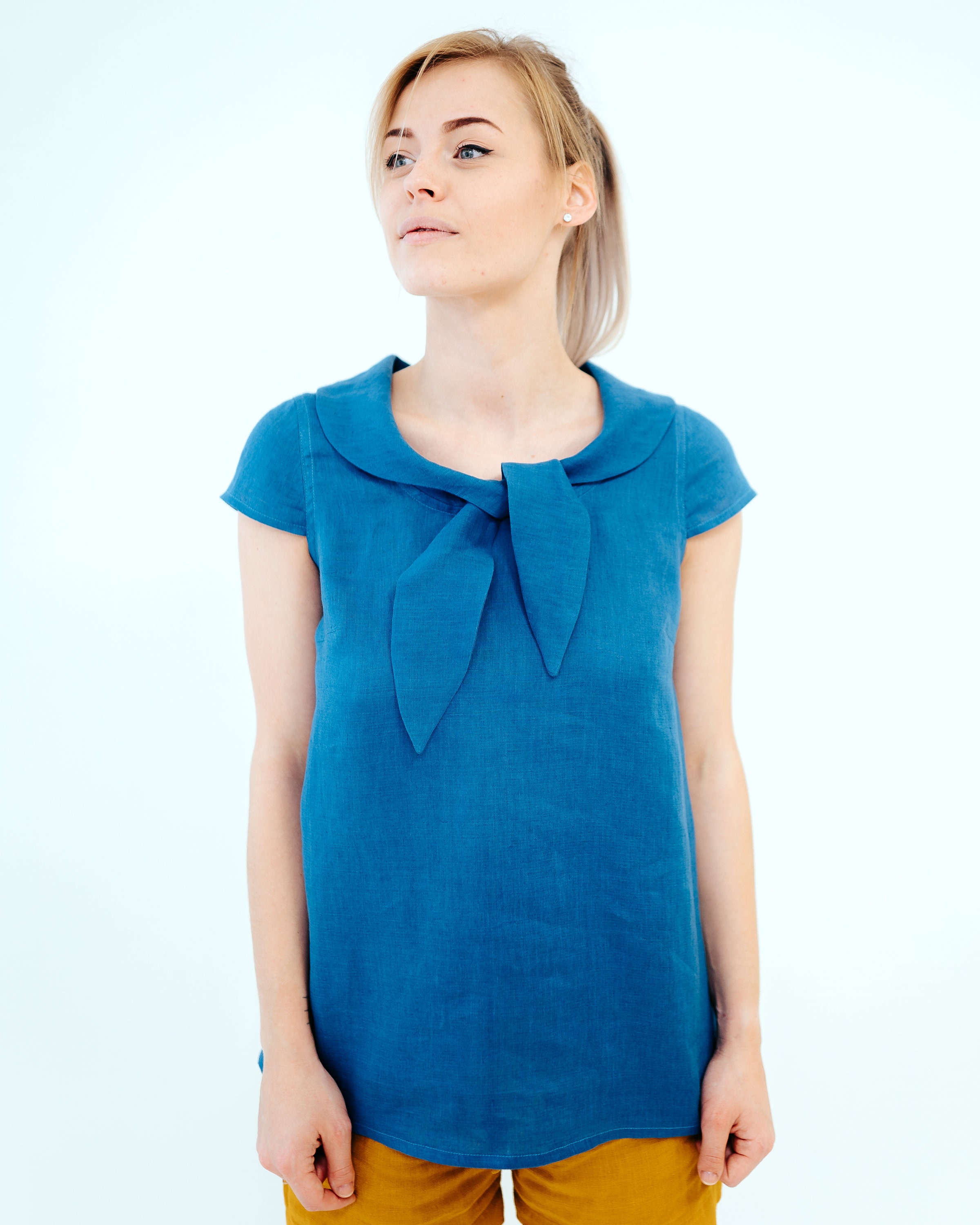 Light Linen Top With Collar 'dora' Elegant Womens Top - Etsy