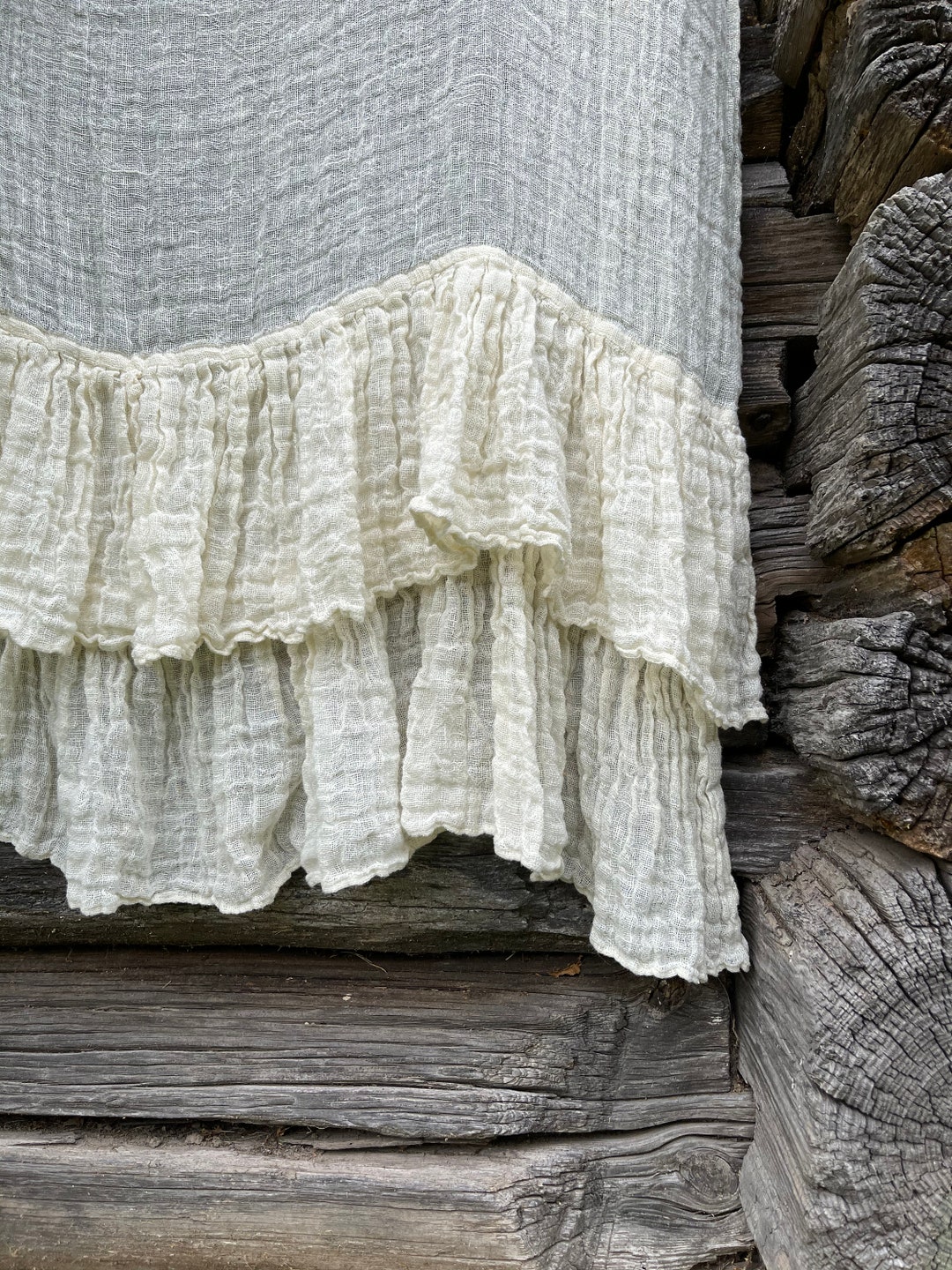 Ruffled Linen Gauze Curtain Panel, off White Rustic Gauze Linen Window ...