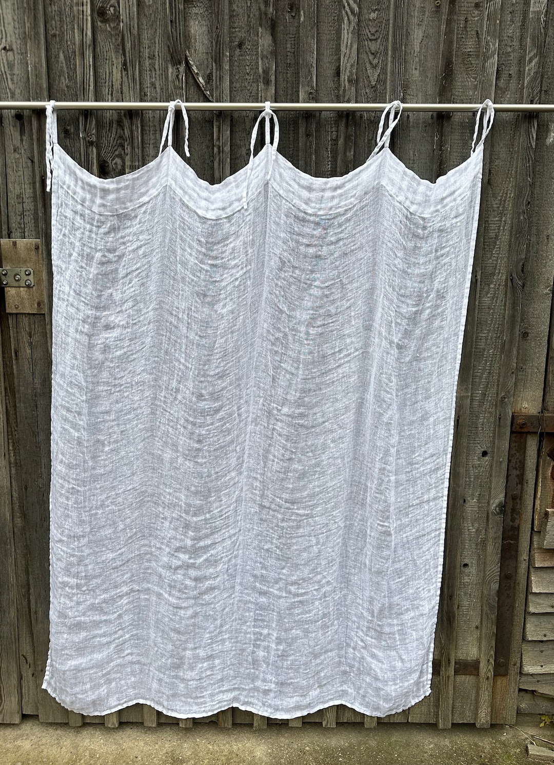 White Rustic Gauze Linen Curtain Panel, Window Curtains, Sheer Curtains ...