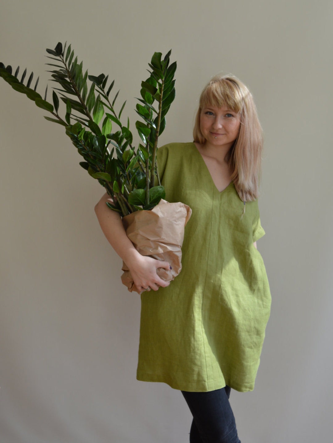 Linen Tunic Dress, Green Tunic, Womens Tunic, Plus Size Tunic, Linen ...