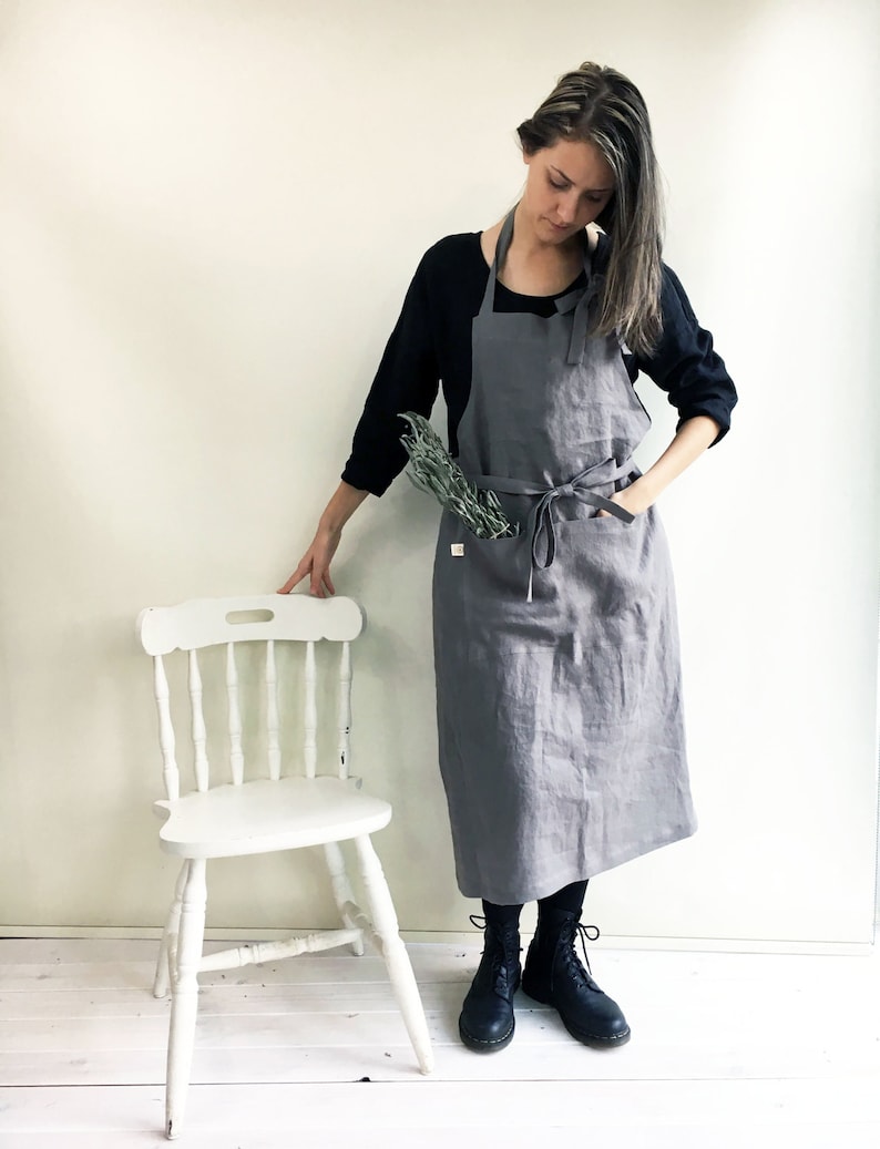 Full Apron From 100% Linen Full Linen Apron Womens Apron - Etsy